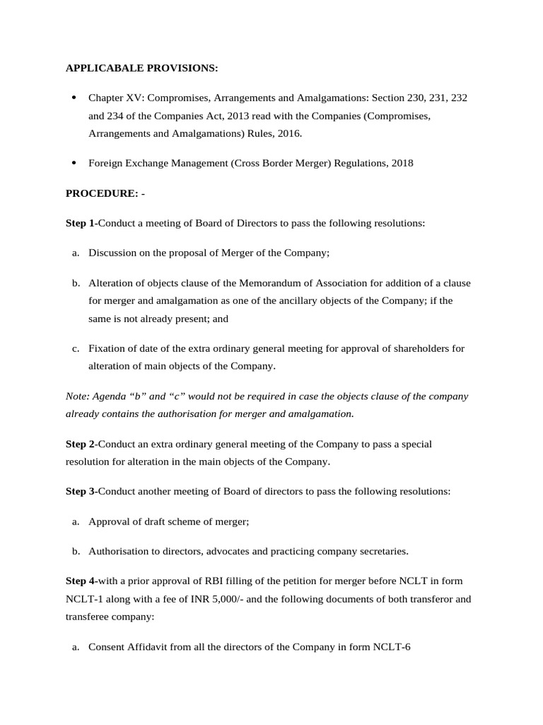 Procedure of Inbound Merger | PDF | Board Of Directors | Business Law