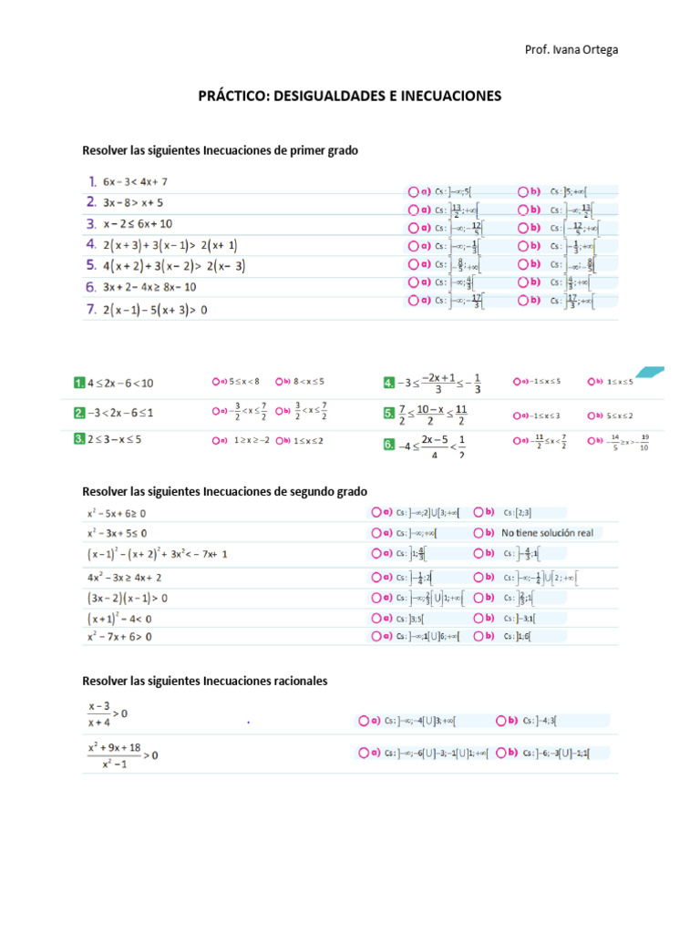 Práctico Desigualdades e Inecuaciones | PDF | Ciencia y matemáticas