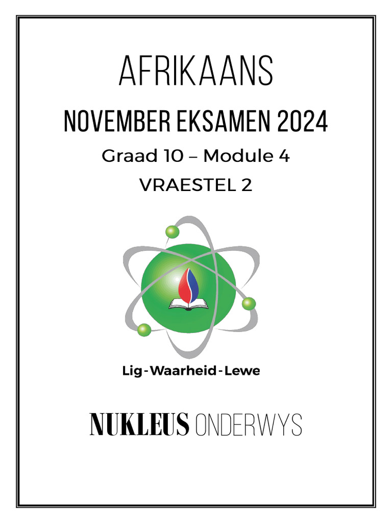 2024, Gr10 Afr T10.2 Nov. Eksamen V2 - Vraestel | PDF