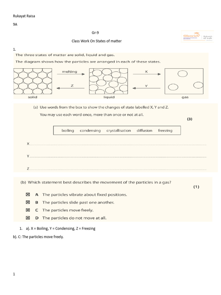 Raisa's Chemistry Test Paper 1 - States of Matter | PDF