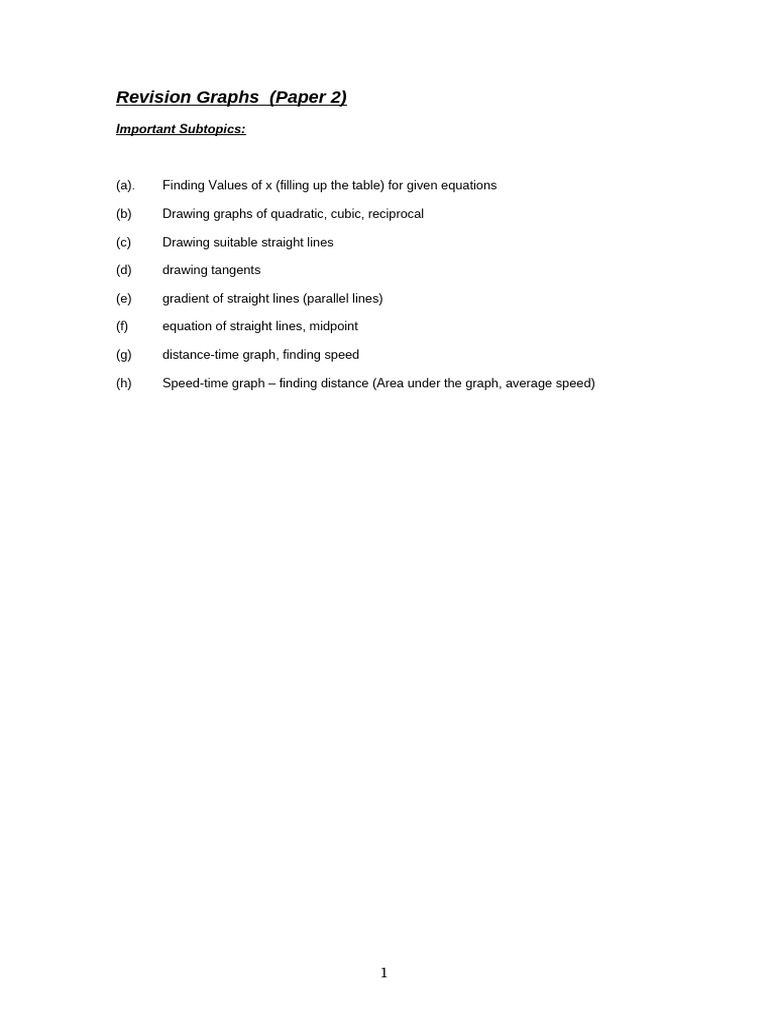 P2 Graphs: Key Revision Topics | PDF