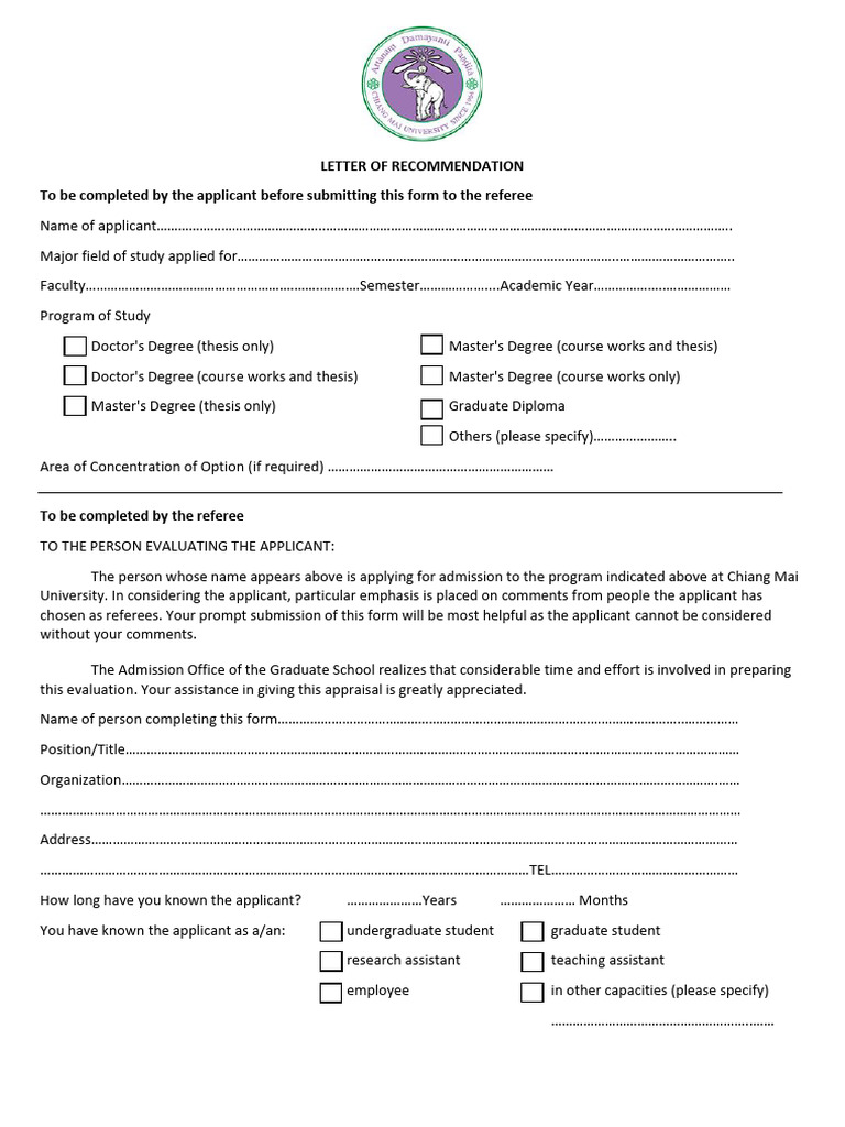 Letter of Recommendation en | PDF | Academic Degree | Thesis