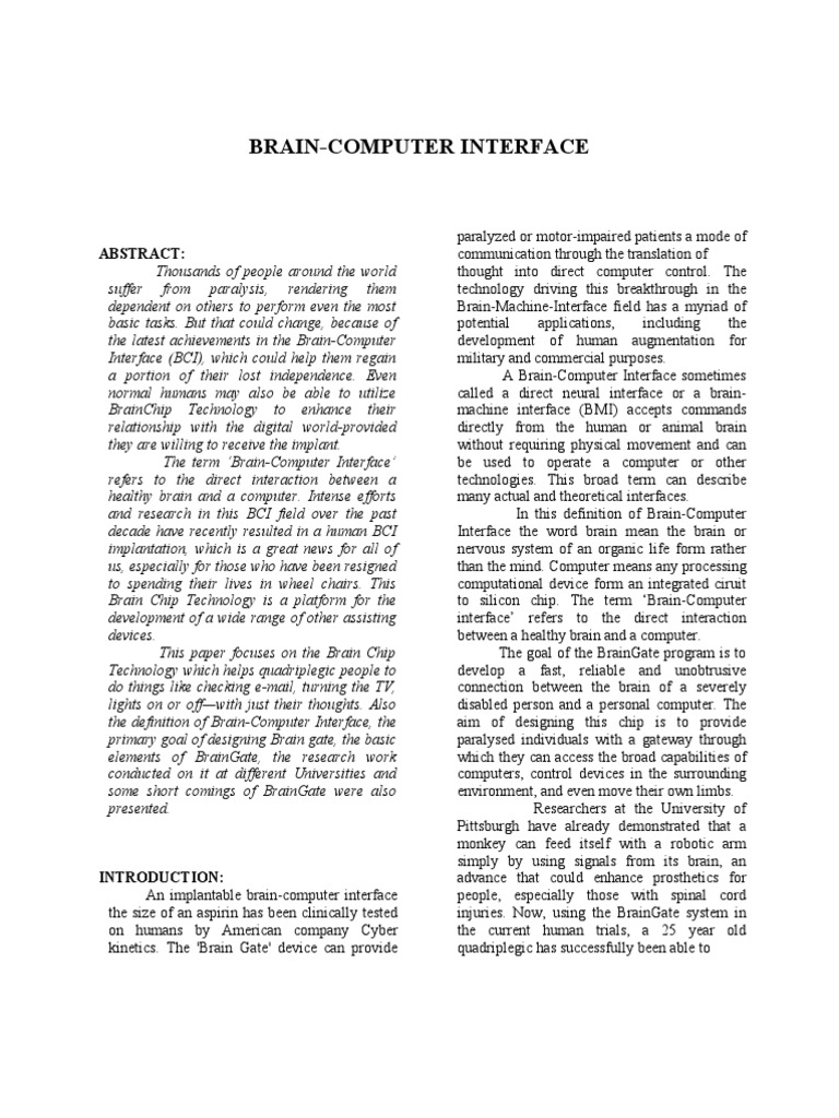 Brain Computer Interface | PDF | Brain | Animal Anatomy