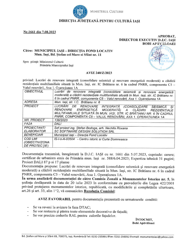 Aviz Cultura ICBratianu | PDF