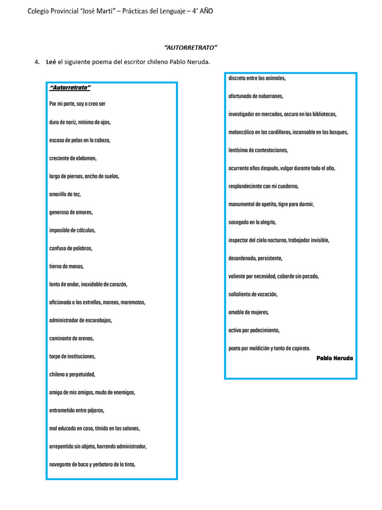 Autorretrato de Pablo Neruda | PDF