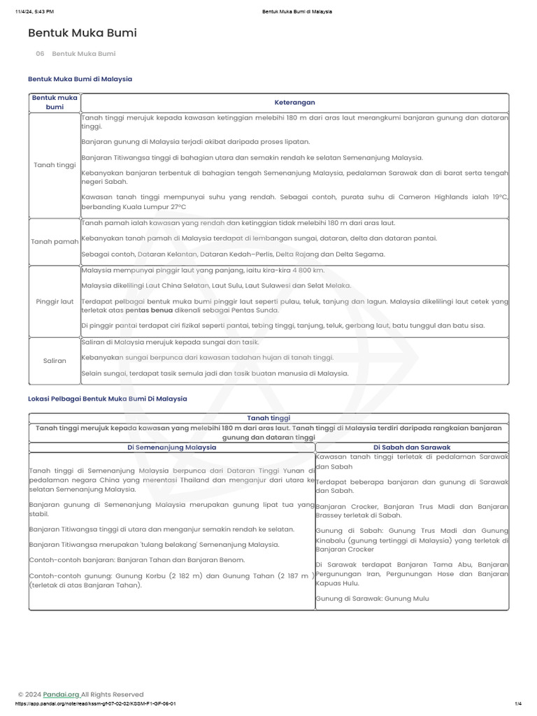 Bentuk Muka Bumi Di Malaysia | PDF