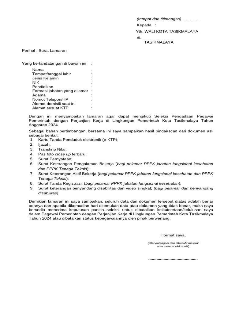 Format Surat Lamaran PPPK | PDF