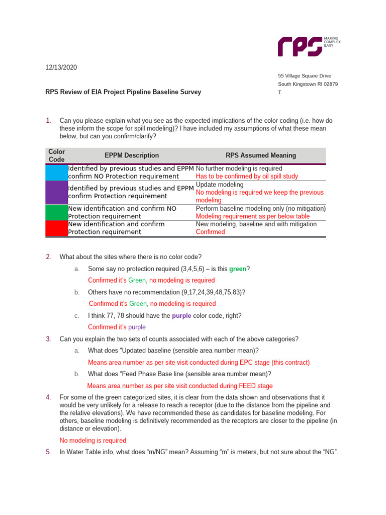 EIA Project - Pipeline Base Line Survey Draft - RPS Comments | PDF ...