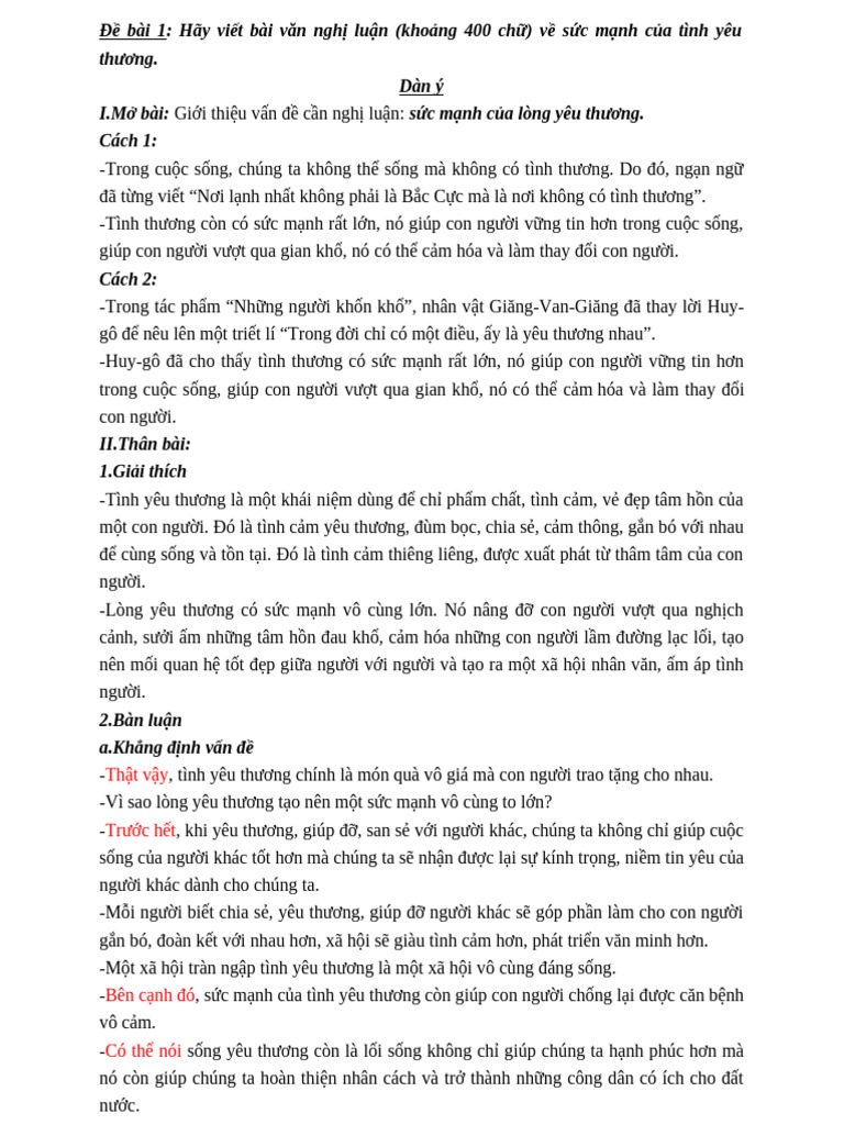 Dàn Ý 1 S C M NH C A Tình Thương | PDF