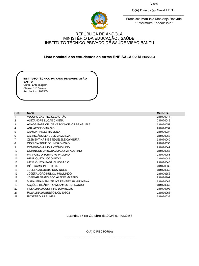 Lista 11 Classe Enfermagem | PDF