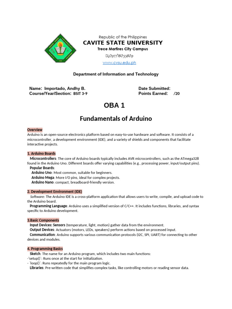 Importado_OBA1 | PDF | Arduino | Software Engineering