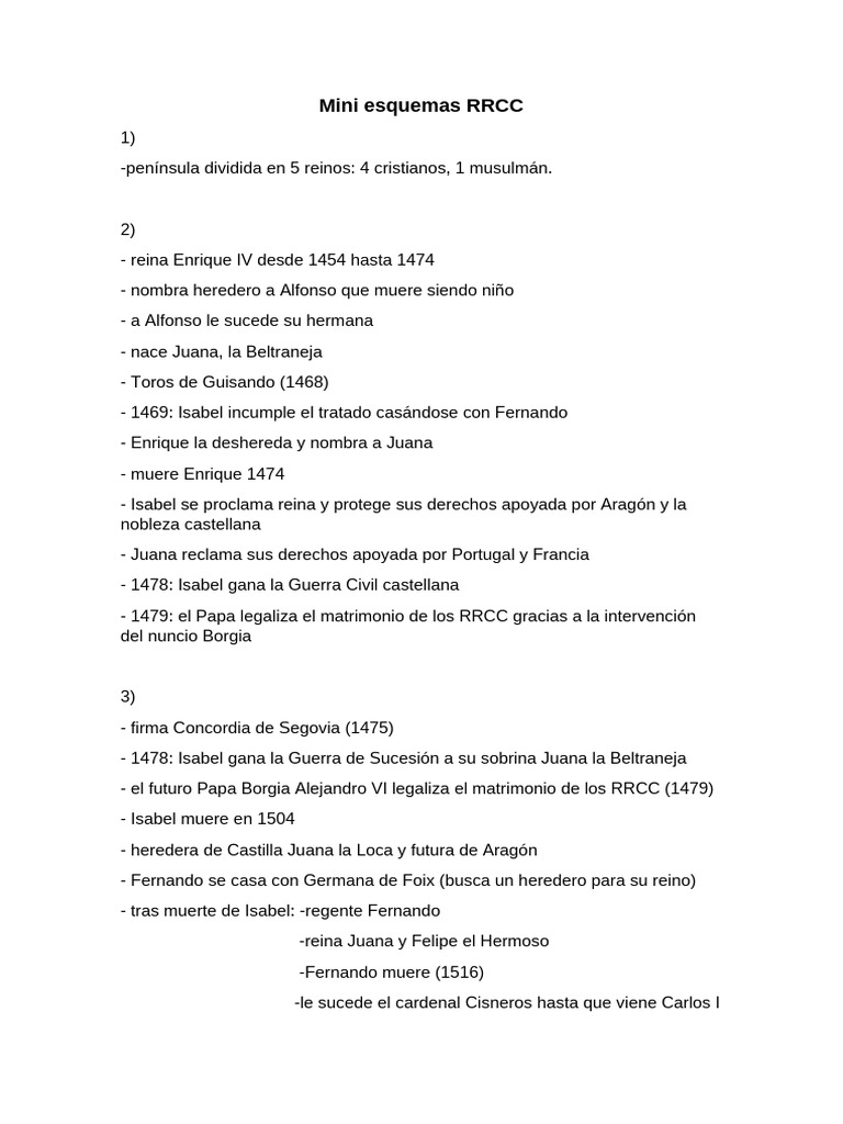 mini esquemas RRCC | PDF | Antiguas monarquías de Europa | España