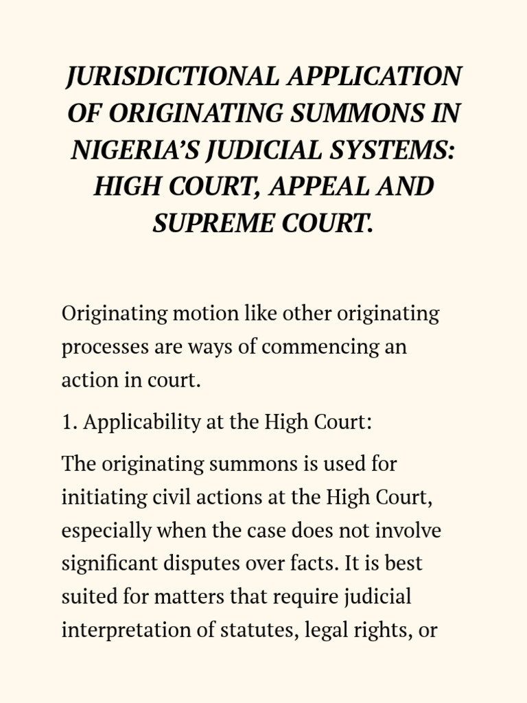 Jurisdictional Application of Originating Summons | PDF | Social Science