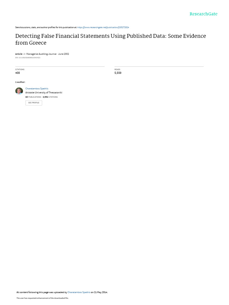 Detecting False Financial Statements Using Publish | PDF | Audit | Fraud