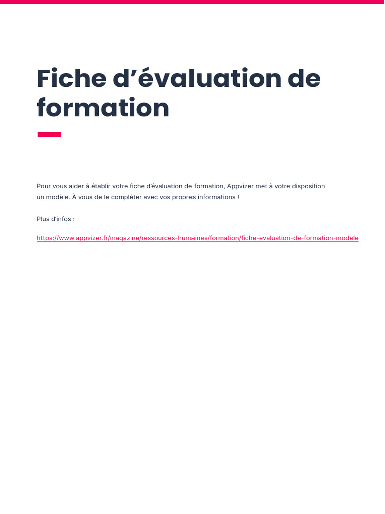 Modèle de fiche d'évaluation de formation | PDF