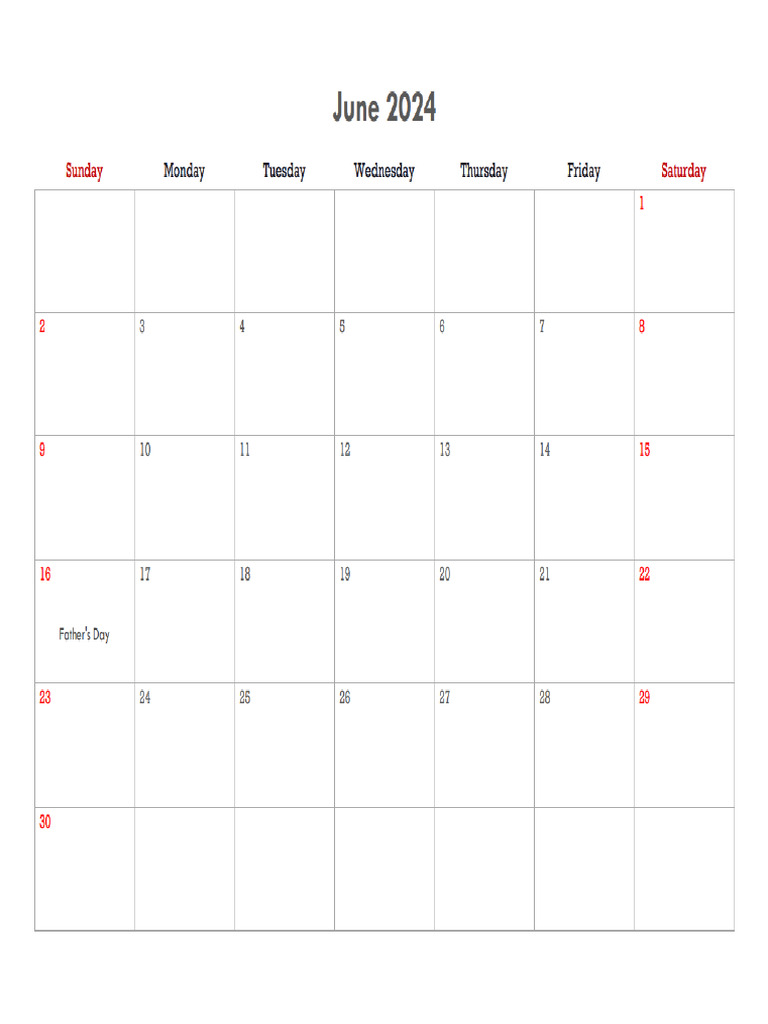 Editable Calendar June 2024 | PDF