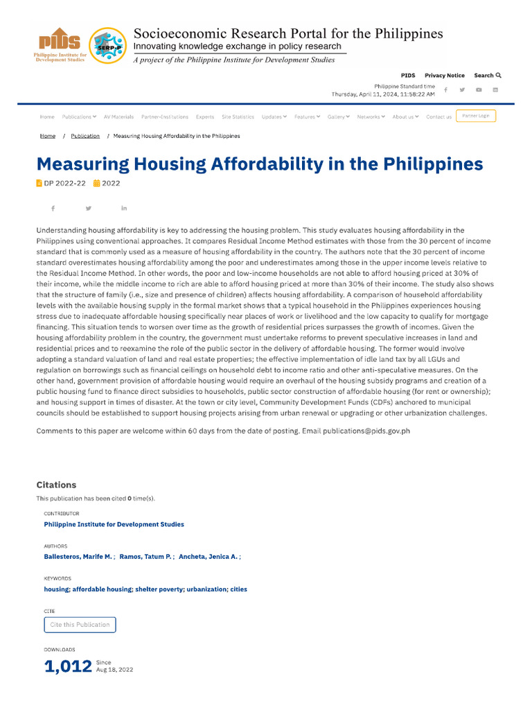 Measuring Housing Affordability in The PH | PDF