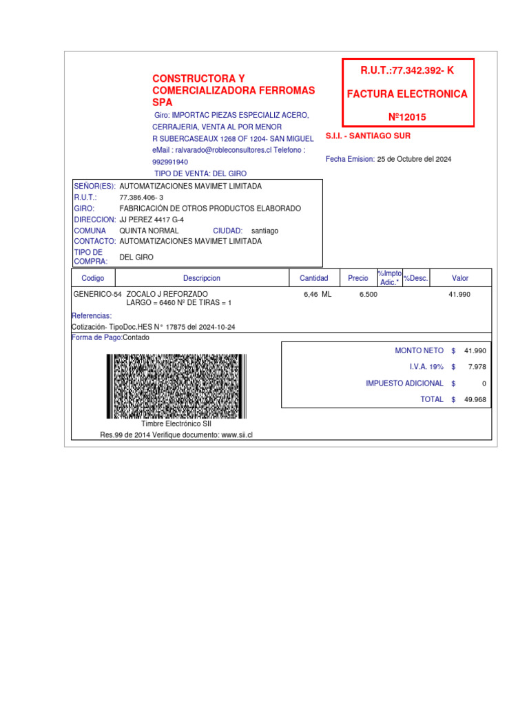 Constructora Y Comercializadora Ferromas SPA R.U.T.:77.342.392-K ...