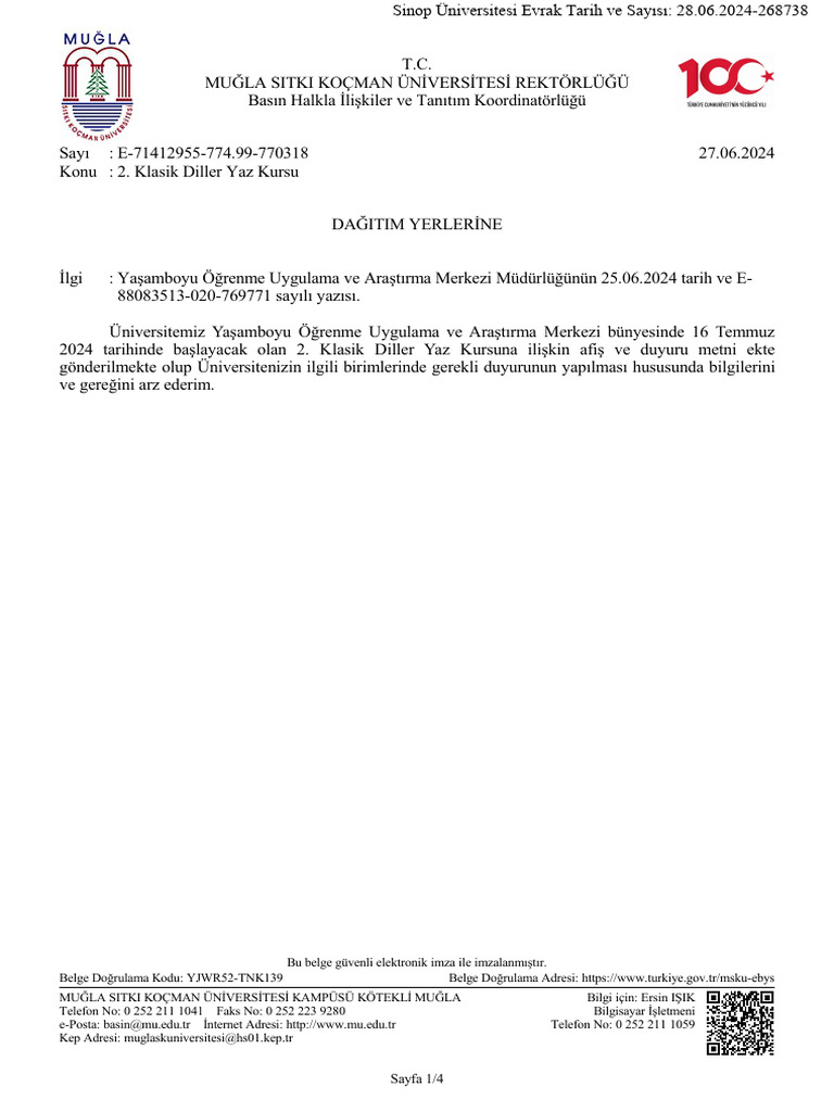 Klasik Diller Yaz Kursu | PDF