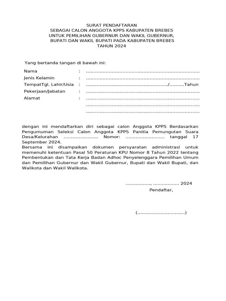 Surat Pendaftaran KPPS | PDF | Olahraga & Rekreasi