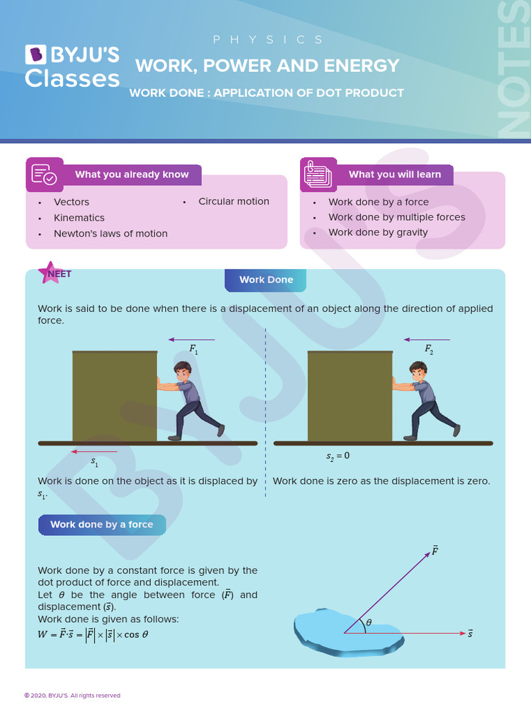 Work, Energy and Power & Circular Motion. Byju's | PDF | Force | Velocity