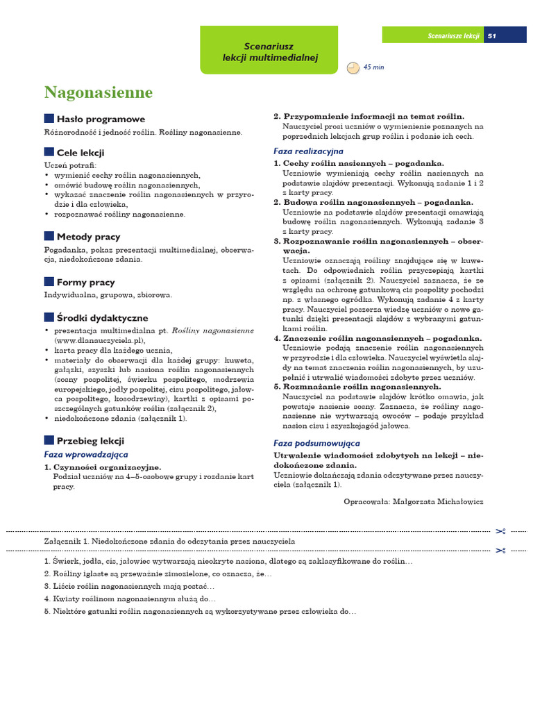 Scenariusz Lekcji Nagonasienne | PDF