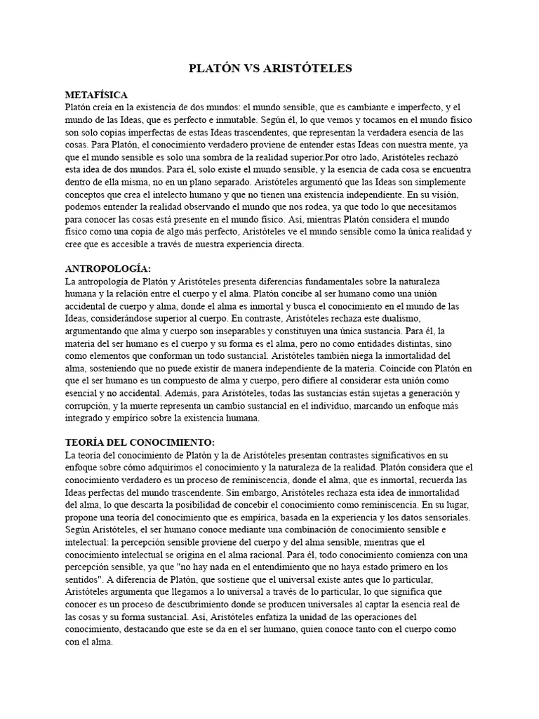 Platón Vs Aristóteles | PDF | Platón | Aristóteles