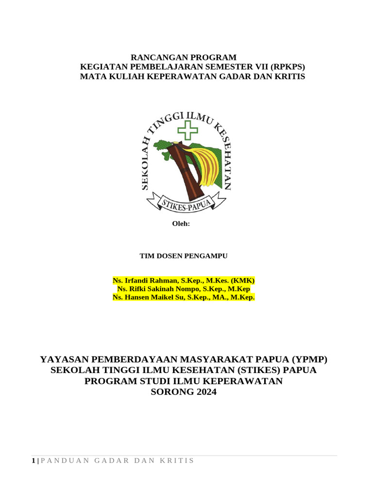Rancangan RPS Praktik GADAR Dan KRITIS | PDF