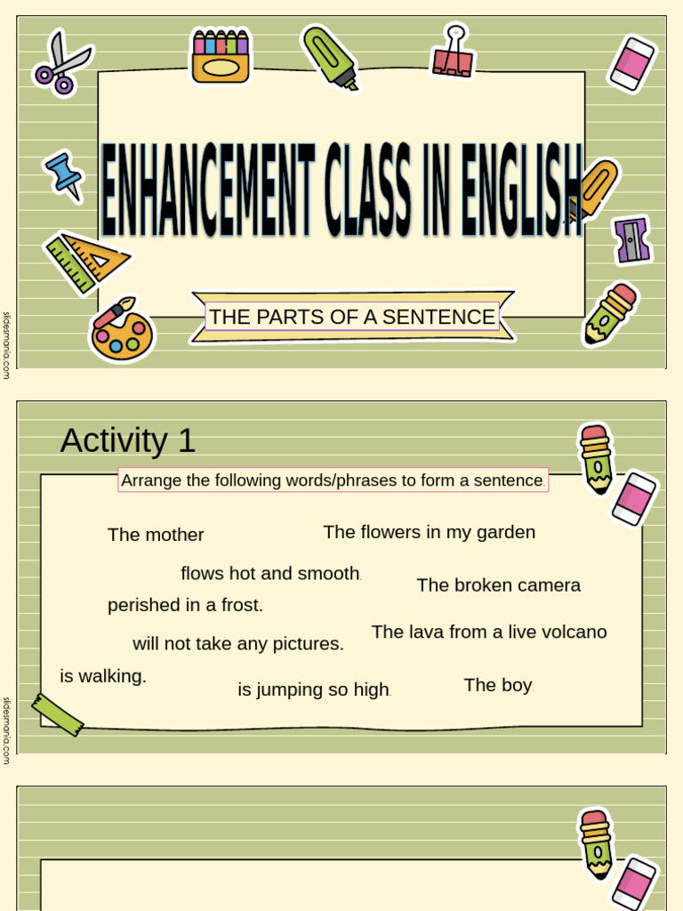 Parts of Sentences Enhancement in English | PDF | Subject (Grammar) | Verb