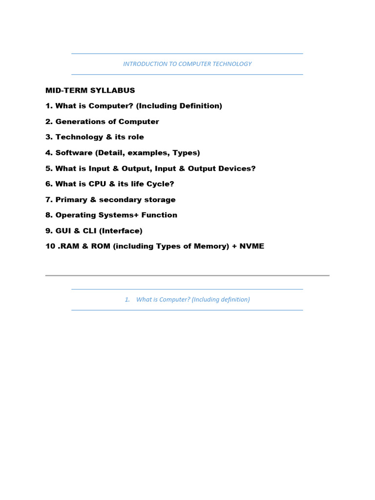 Introduction To Computer Technology | PDF | Computer Data Storage | Random Access Memory