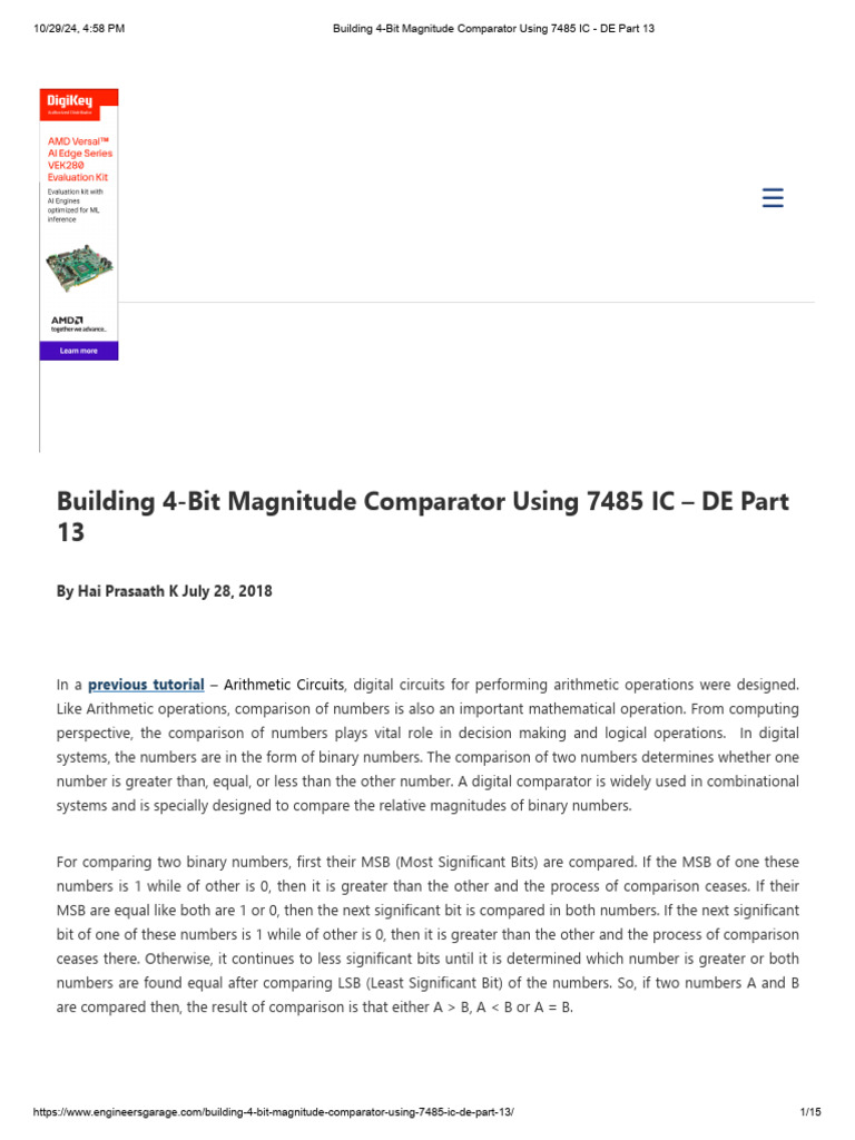 Building 4-Bit Magnitude Comparator Using 7485 IC - de Part 13 | PDF | Bit | Computing