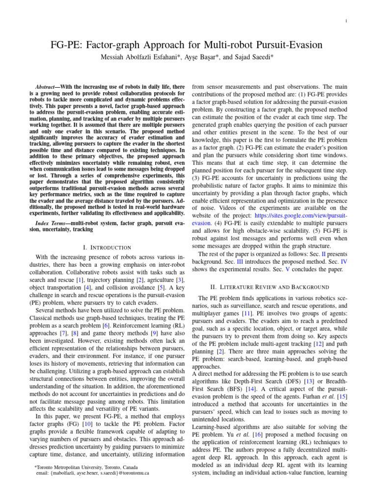 FG-PE: Factor-graph Approach for Multi-robot Pursuit-Evasion | PDF | Mathematical Optimization ...