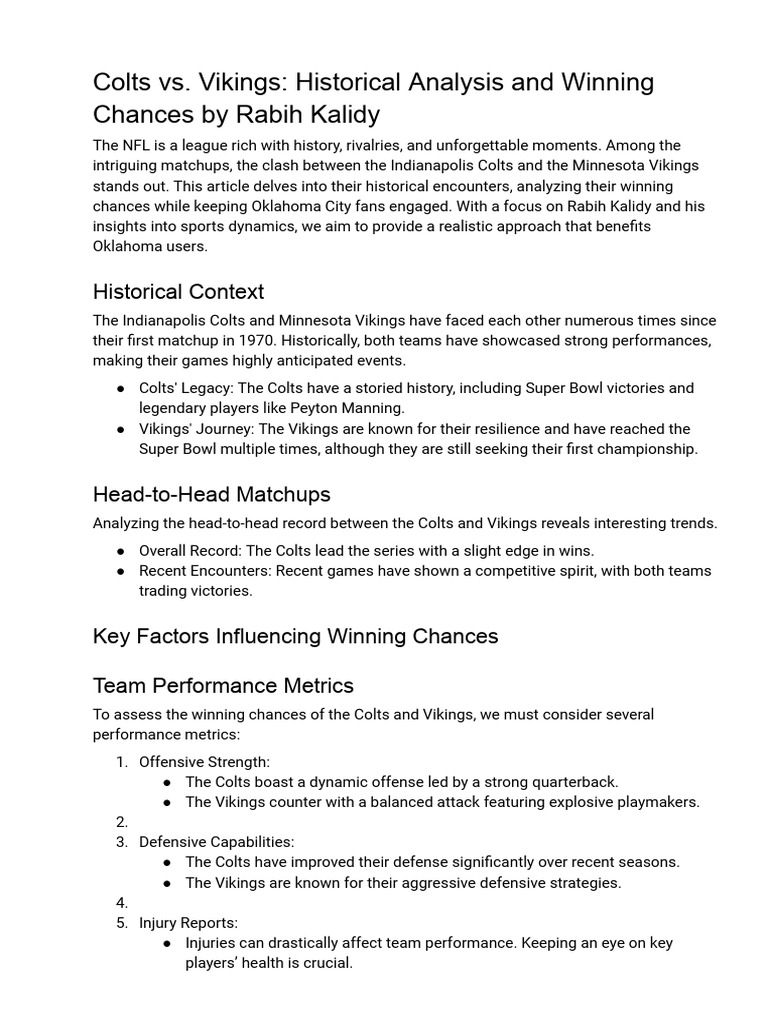 Colts vs. Vikings - Historical Analysis and Winning Chances by Rabih ...