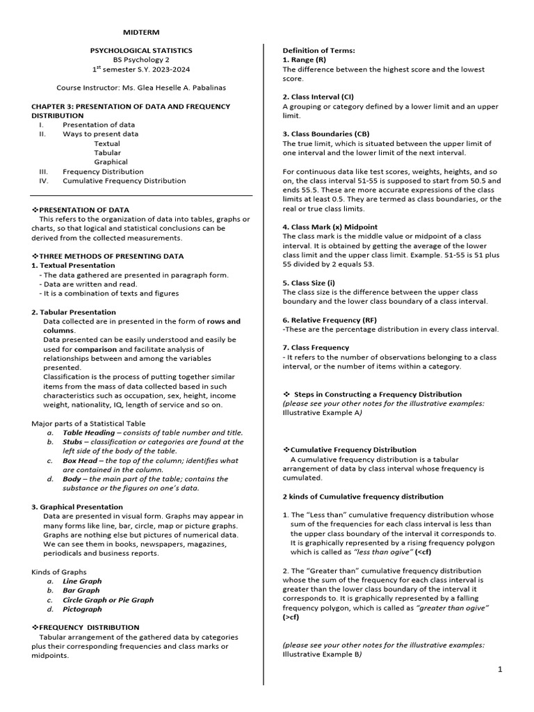 Psychological Statistics Midterm - 2023 2024 | PDF | Statistics