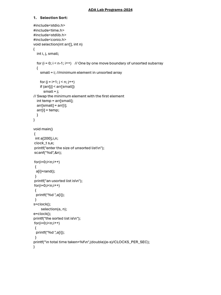 ADA Lab Programs-2024 | PDF | Computational Problems | Applied Mathematics ADA Lab Programs-2024 | PDF | Computational Problems | Applied Mathematics