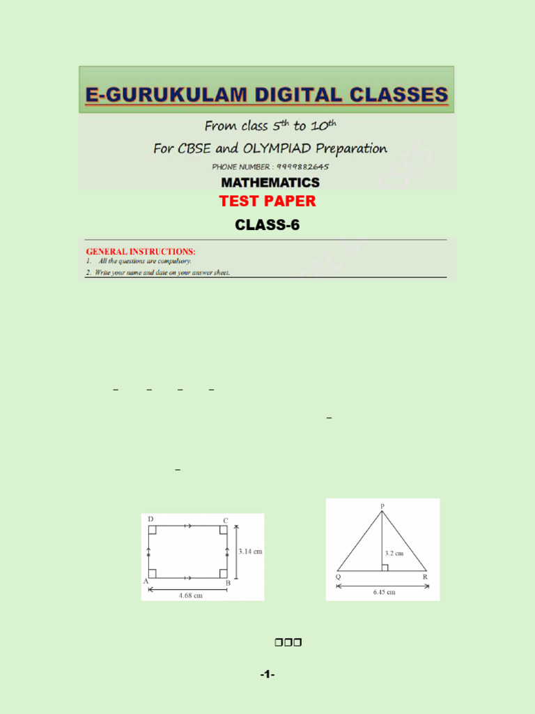 TEST PAPER-CLASS-6 | PDF