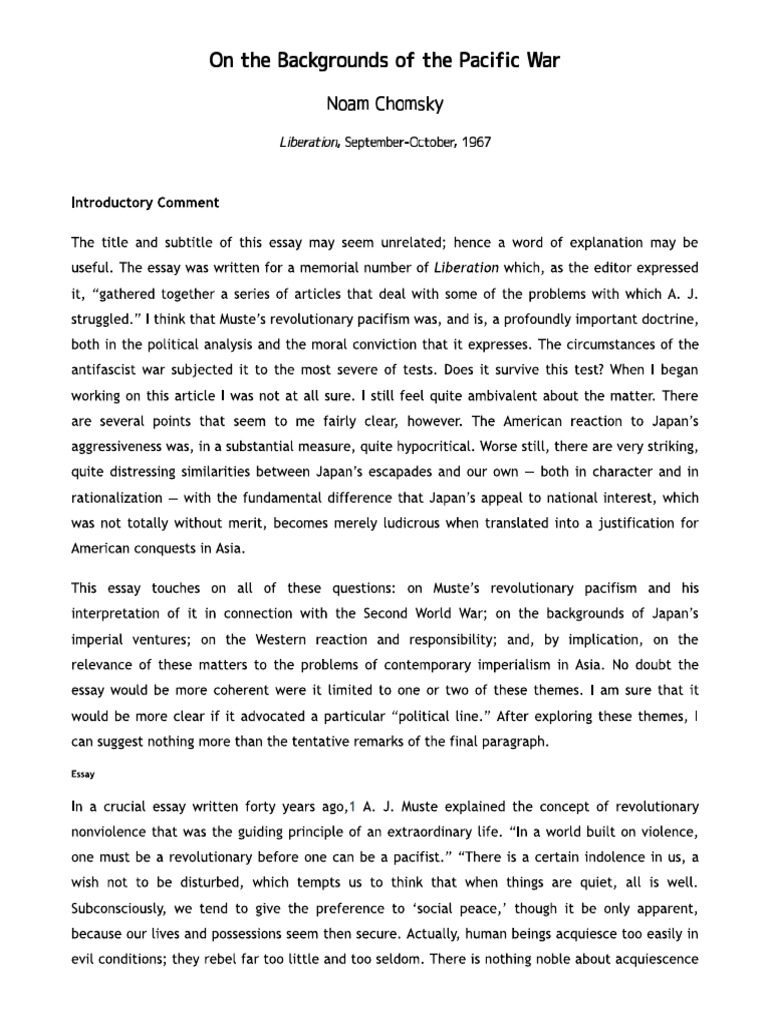 On The Backgrounds of The Pacific War - Noam Chomsky | PDF