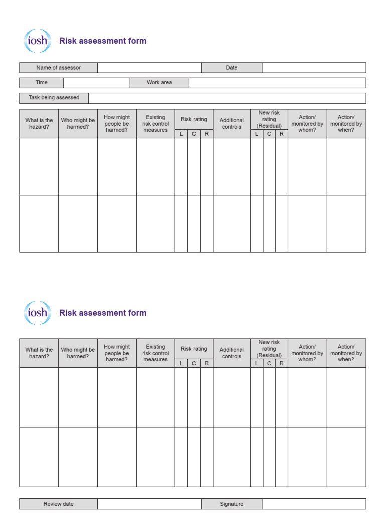 Main Risk Assessment Form Iosh | PDF Main Risk Assessment Form Iosh | PDF