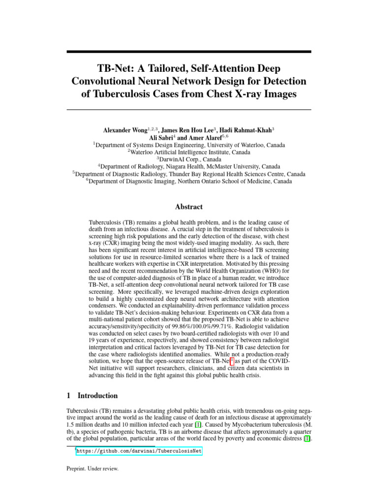 Tb Net A Tailored Self Attention Deep Convolutional Neural Network Design For Detection Of