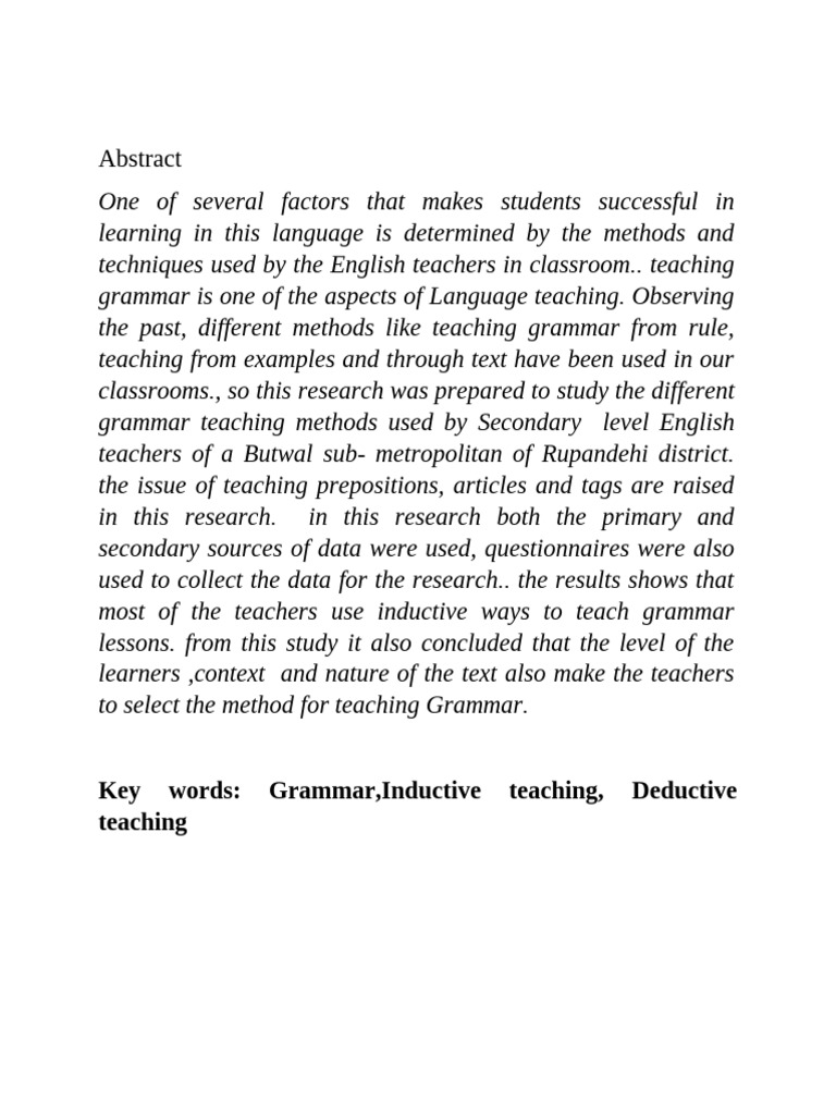 Key Words: Grammar, Inductive Teaching, Deductive Teaching | PDF ...