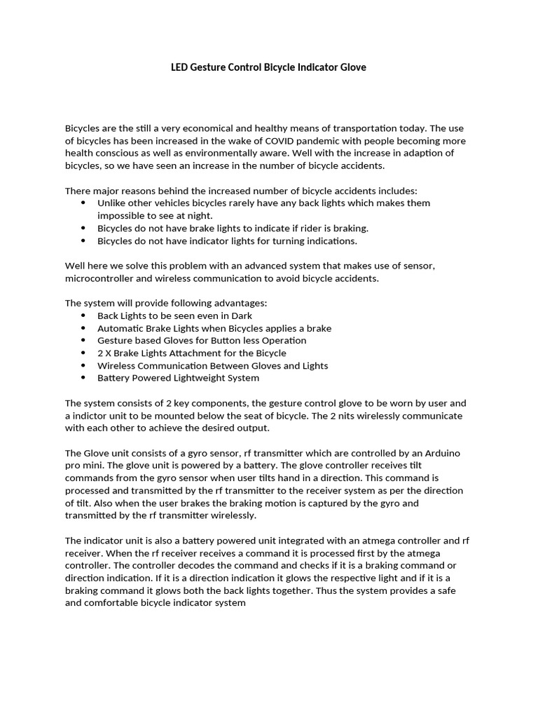 LED Gesture Control Bicycle Indicator Glove | PDF | Power Supply ...