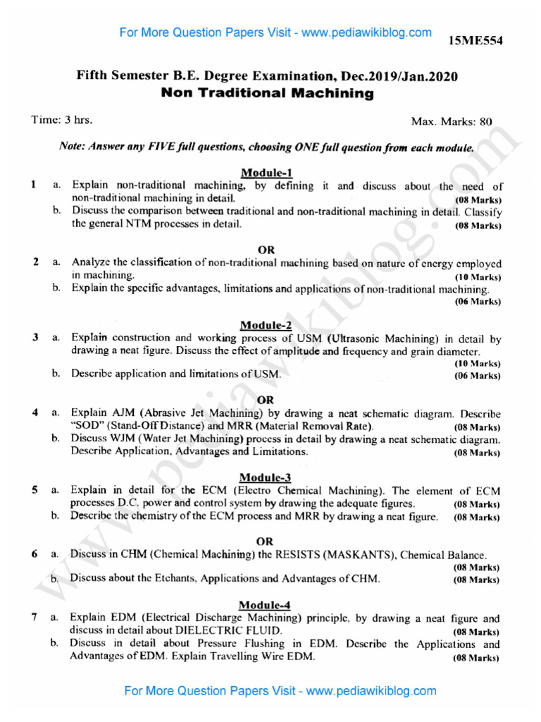 Non Traditional Machining Jan 2020 2015 Scheme Pdf