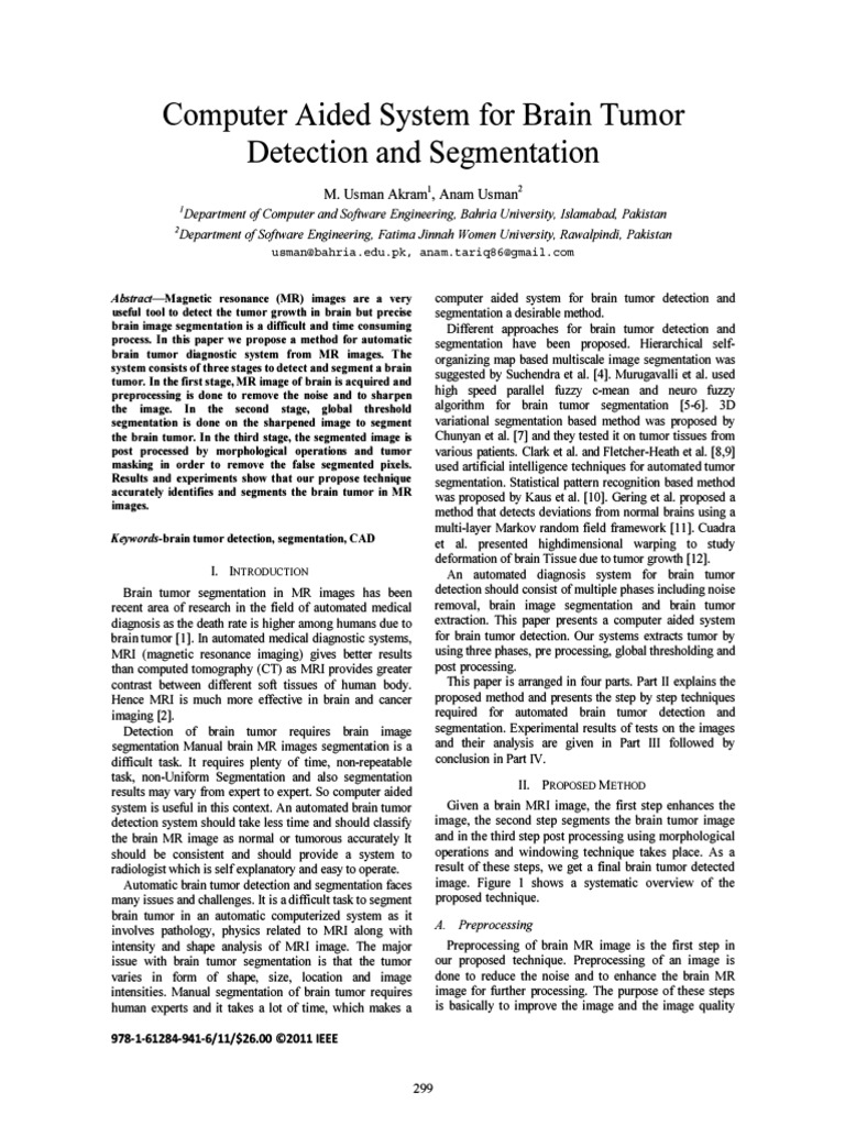 Computer Aided System For Brain Tumor Detection And Segmentation Pdf Image Segmentation