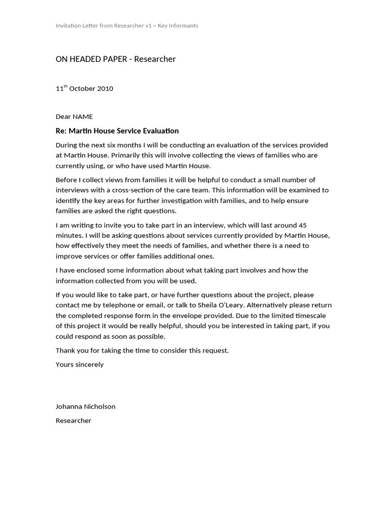 Invitation Letter Key Informants | PDF