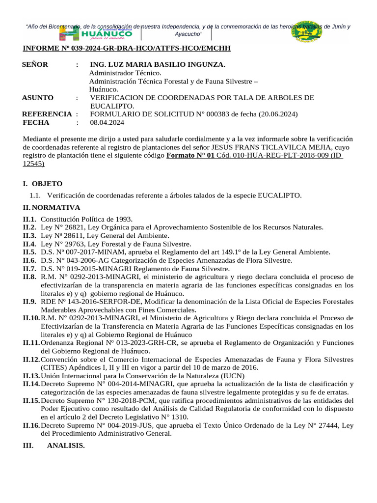 Informe #039 - 2024 Tala de Arboles San Rafael | PDF | Entorno natural ...