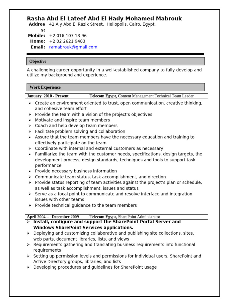 Rasha A. Mabrouk - Resume - V3 | PDF | Share Point | System Software