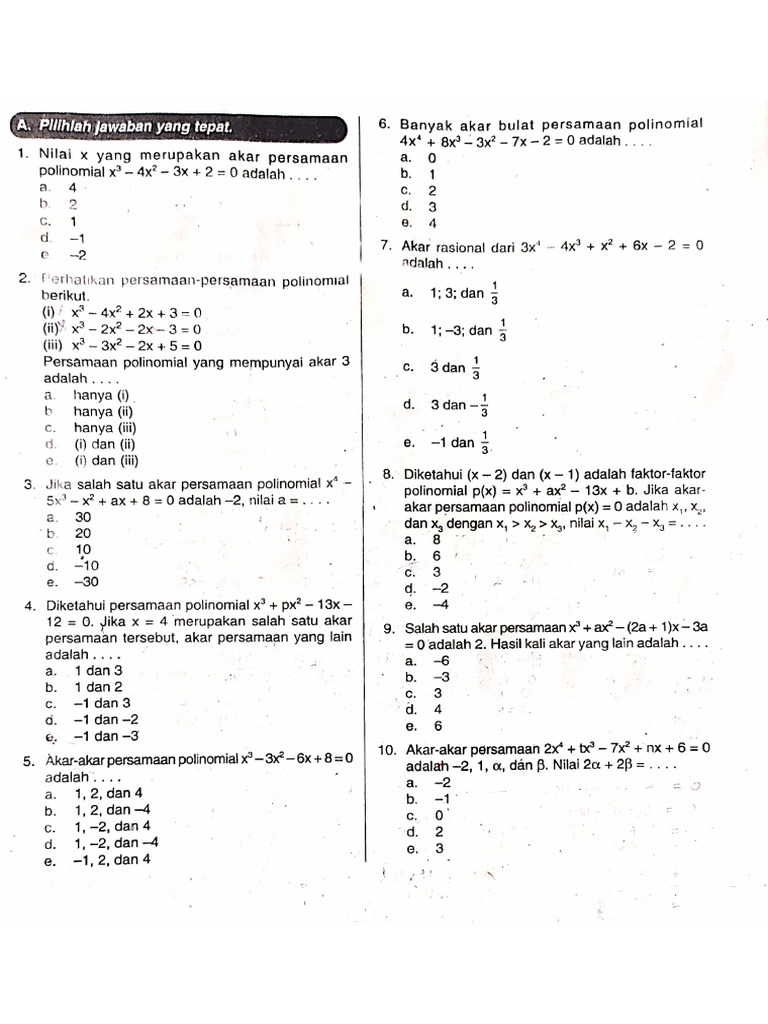 Latihan 5 Persamaan Polinomial | PDF