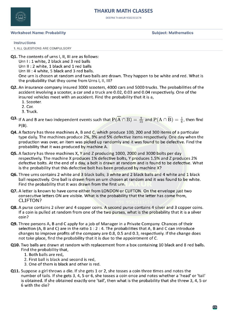 Probability WS1 | PDF