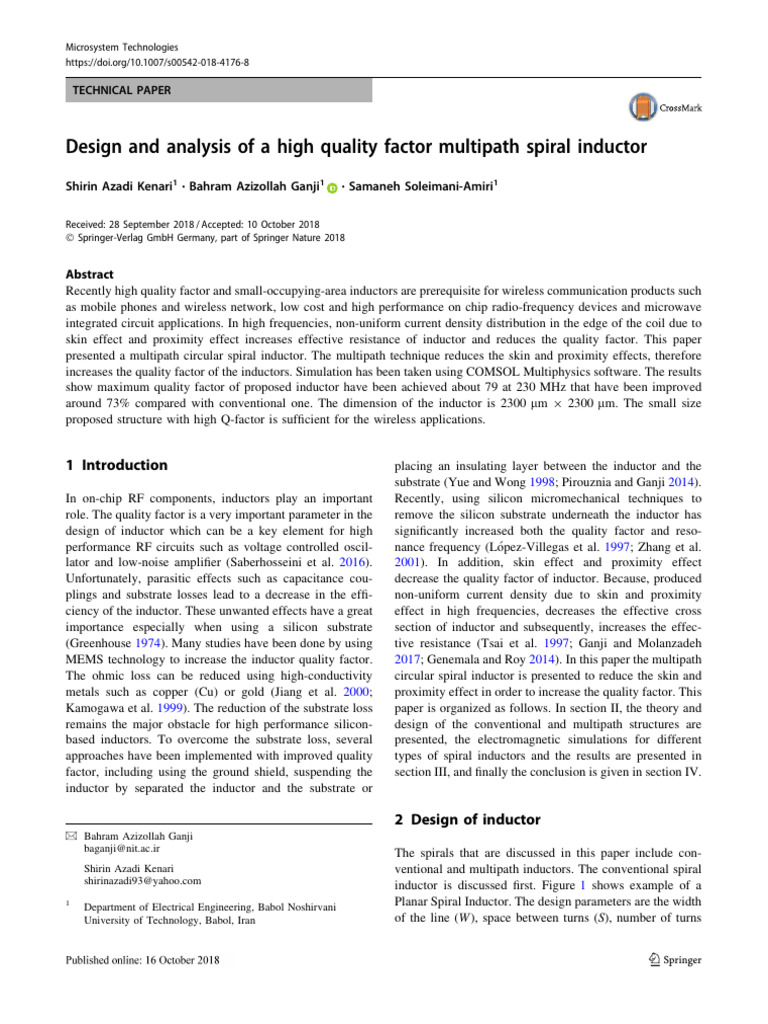 2018 Design and Analysis of A High Quality Factor Multipath Spiral ...
