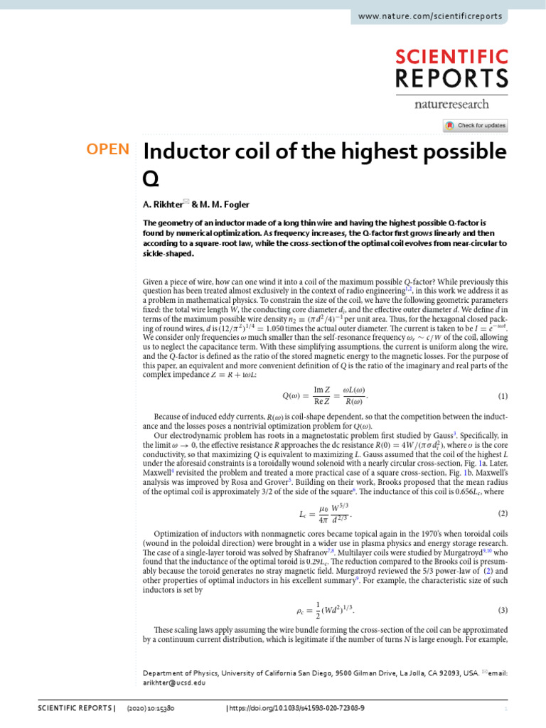 2020 Inductor Coil of The Highest Possible Q | PDF | Inductor | Inductance